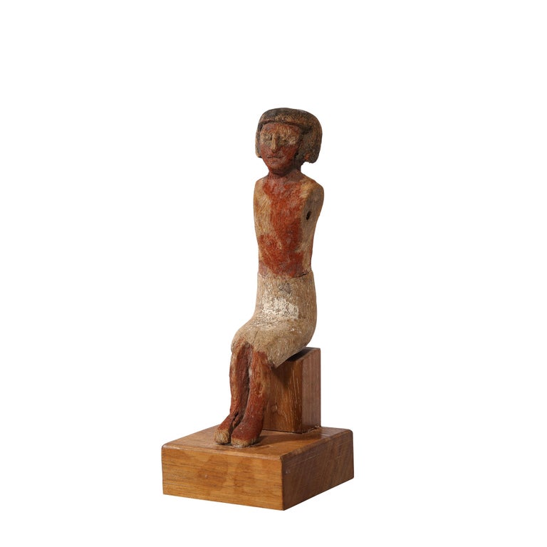 Ancient Egyptian Tomb Oarsman in Painted Wood For Sale at 1stDibs