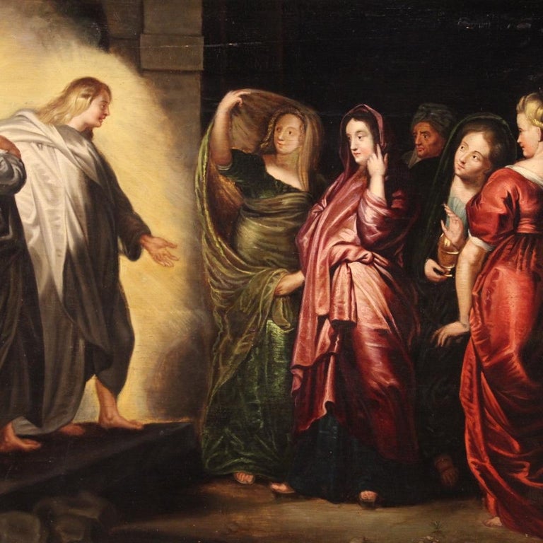 Ancient Flemish Religious Painting Holy Women at the Sepulchre, 17th ...