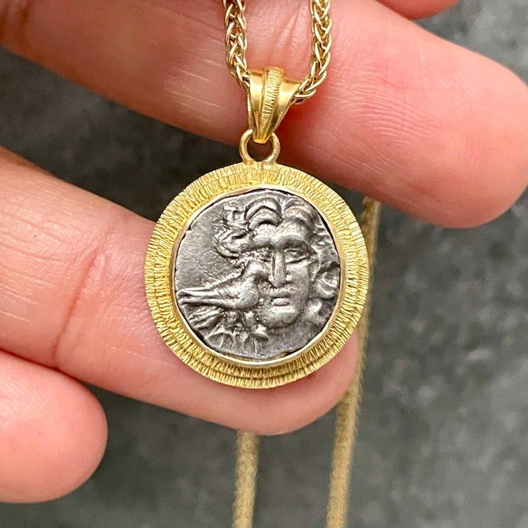 Ancient Greek 2nd Century BC Helios Eagle Coin 18K Gold Pendant For ...