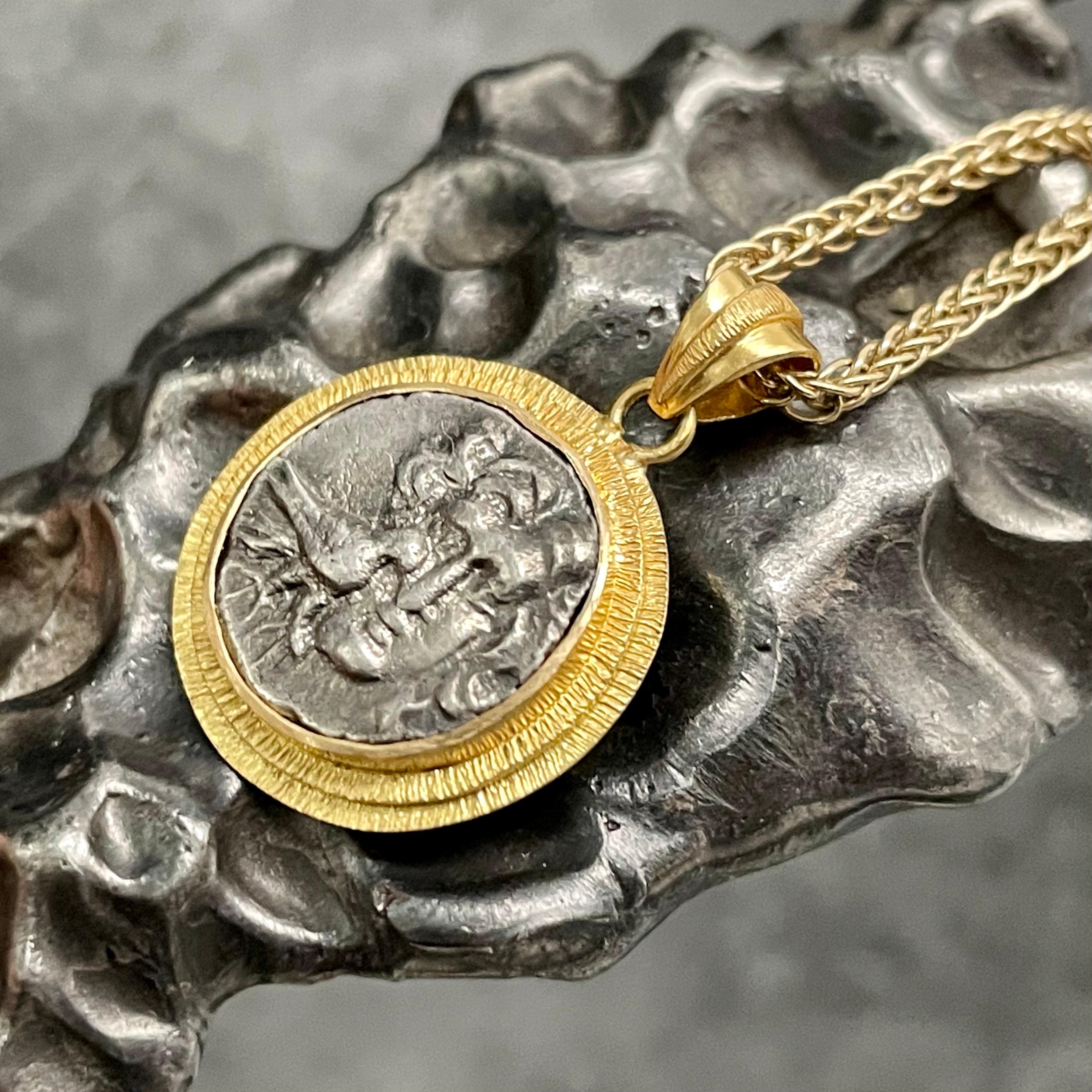 Ancient Greek 2nd Century BC Helios Eagle Coin 18K Gold Pendant For ...