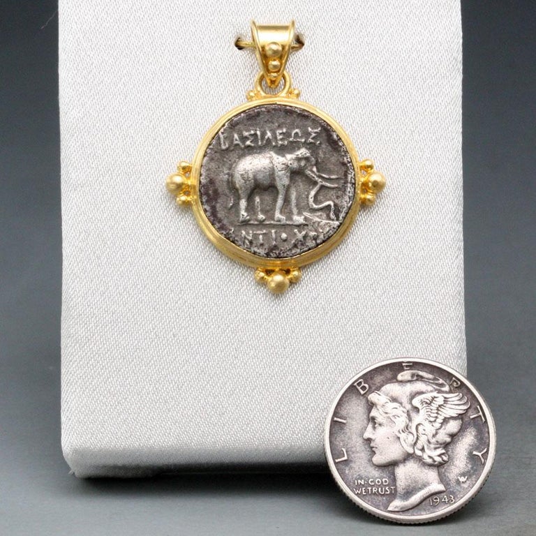 Ancient Greek 3rd Century BC Antiochus Elephant Coin 18K Gold Pendant ...