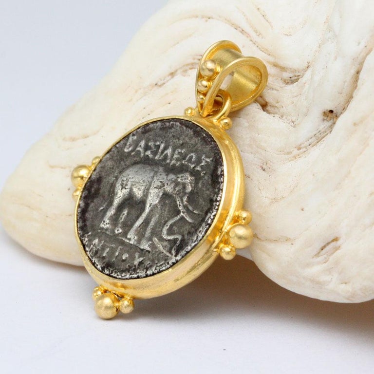 Ancient Greek 3rd Century BC Antiochus Elephant Coin 18K Gold Pendant ...