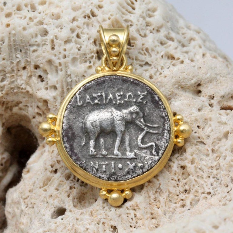 Ancient Greek 3rd Century BC Antiochus Elephant Coin 18K Gold Pendant ...