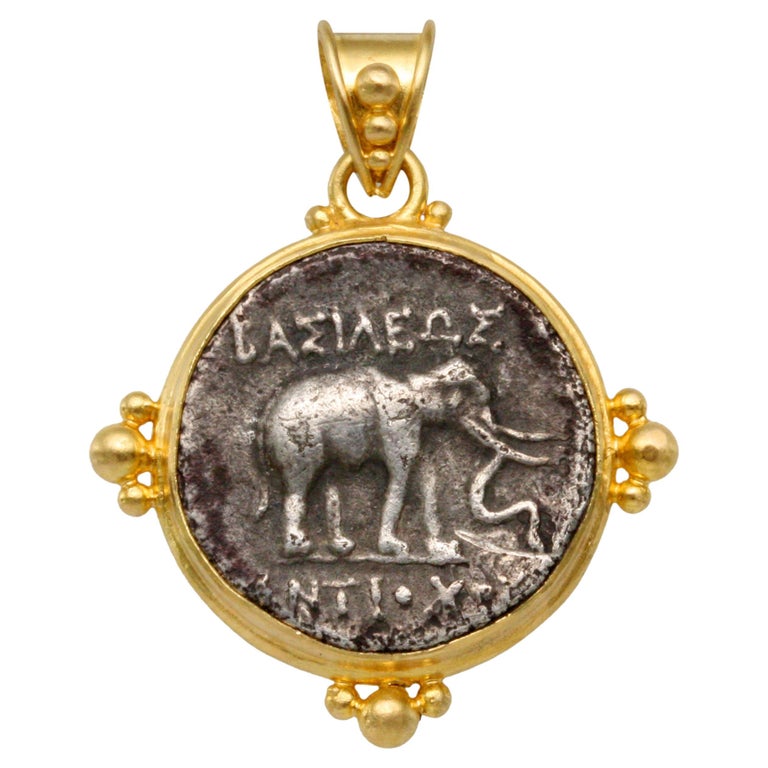 Ancient Greek 3rd Century BC Antiochus Elephant Coin 18K Gold Pendant ...