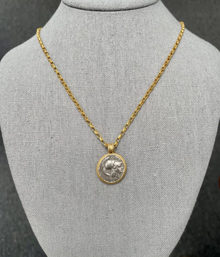Ancient Greek 3rd Century BC Athena Coin 18K Gold Pendant For Sale at ...