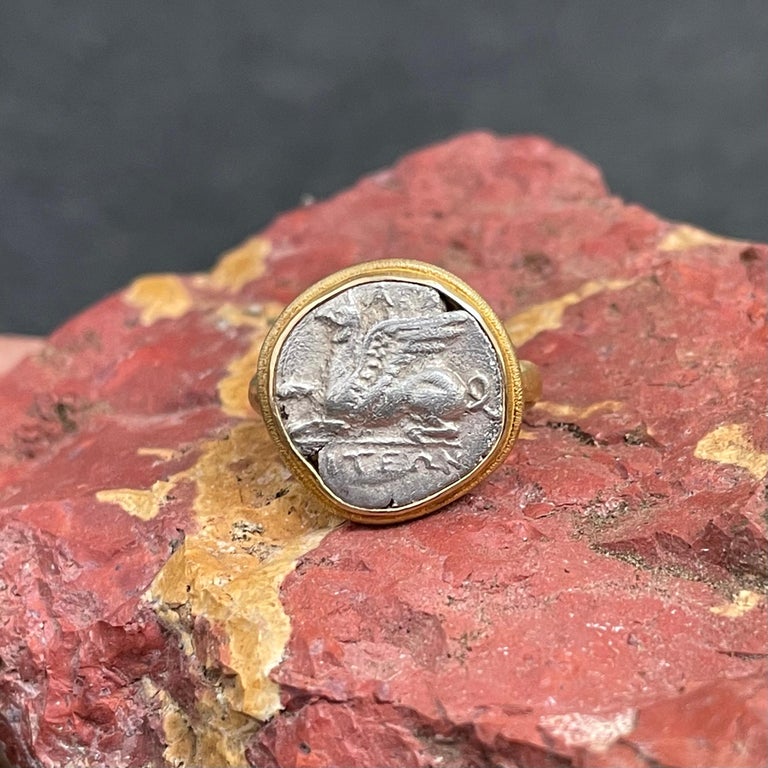 Ancient Greek 3rd Century BC Griffin Coin 18K Gold Ring at 1stDibs