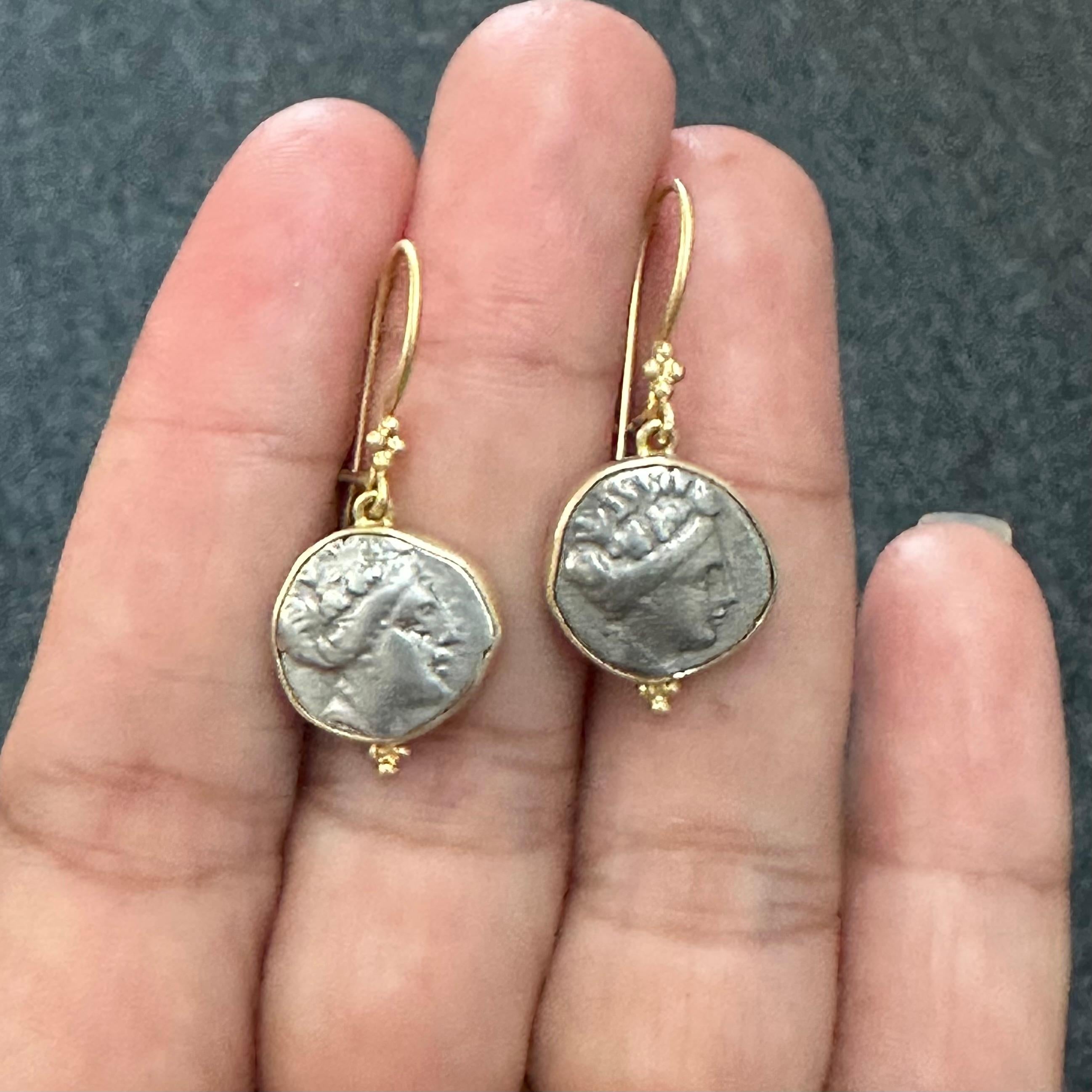Ancient Greek 3rd Century BC Nymph Histiaia Coin 18K Gold Wire Earrings ...