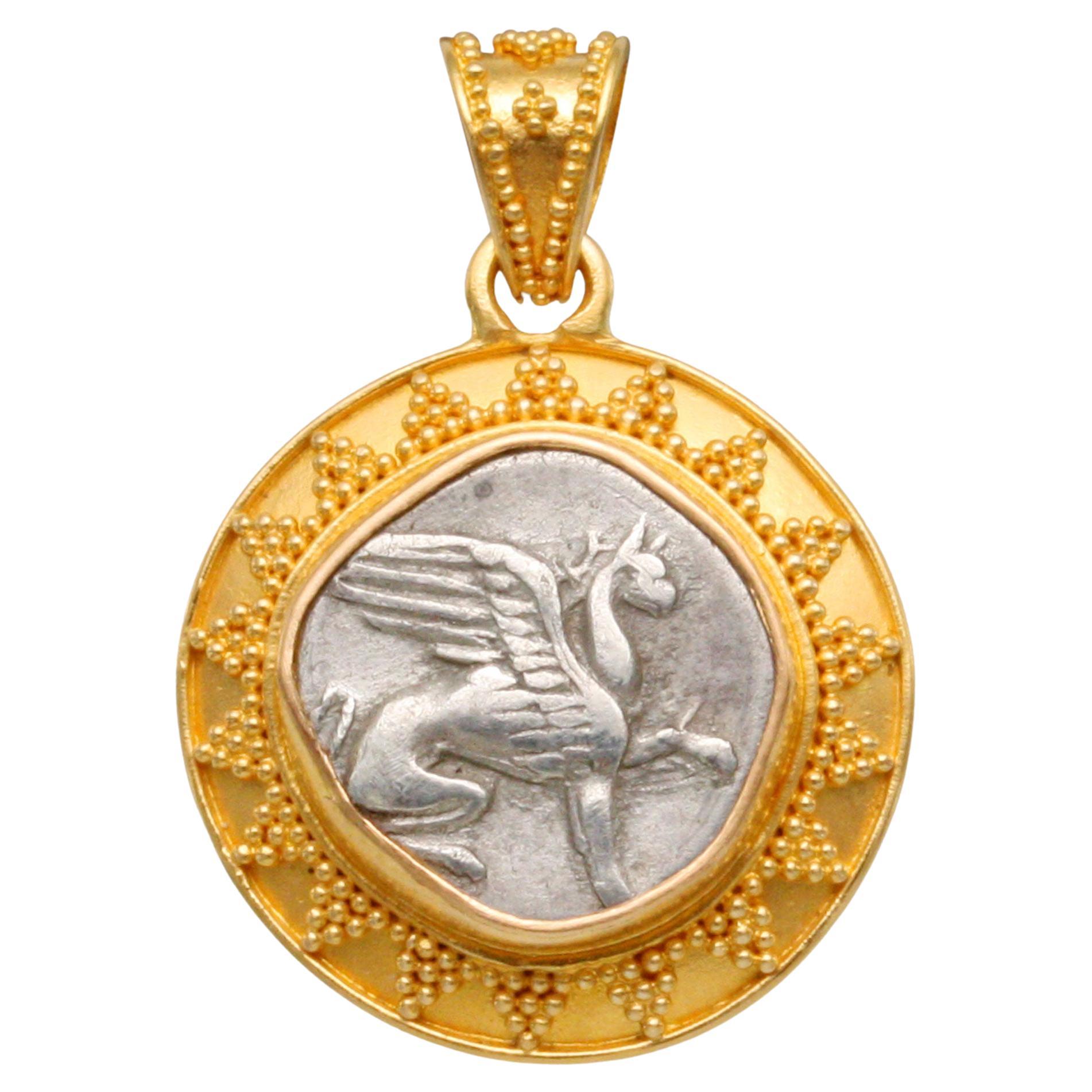 Ancient Greek 4th Century BC Griffin Coin 22K Gold Pendant at 1stDibs