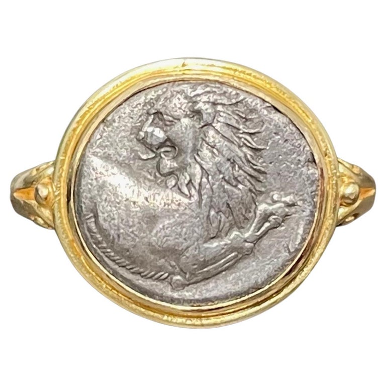 Ancient Greek 4th Century BC Lion Coin 18K Gold Ring at 1stDibs