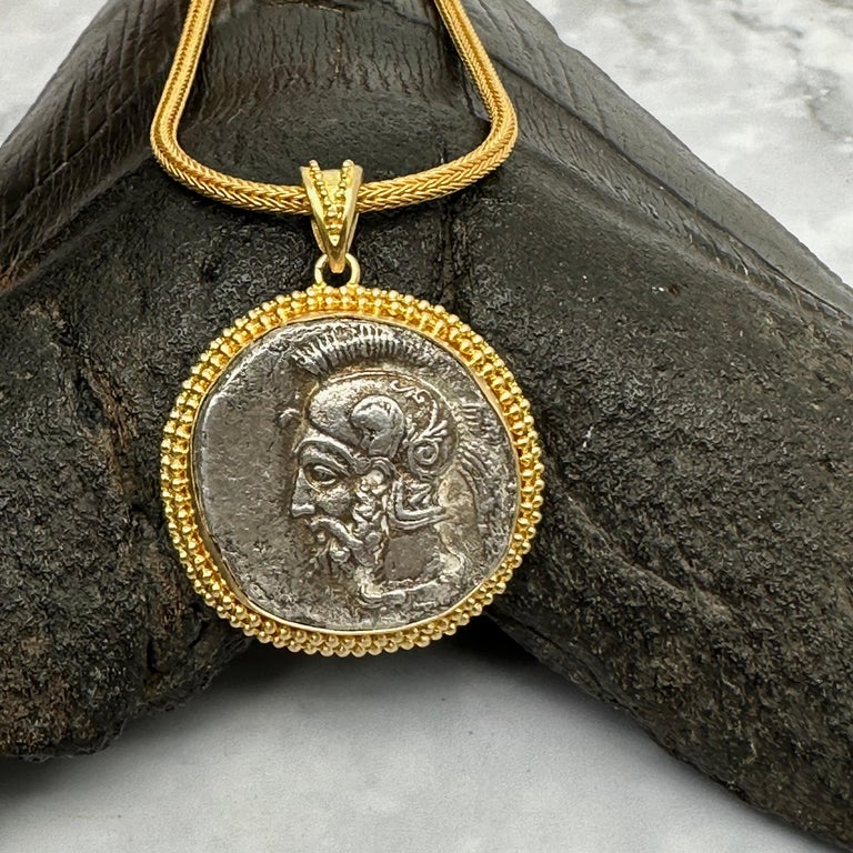 Ancient Greek 4th Century BC Warrior with Helmet Coin 18k Gold Pendant ...