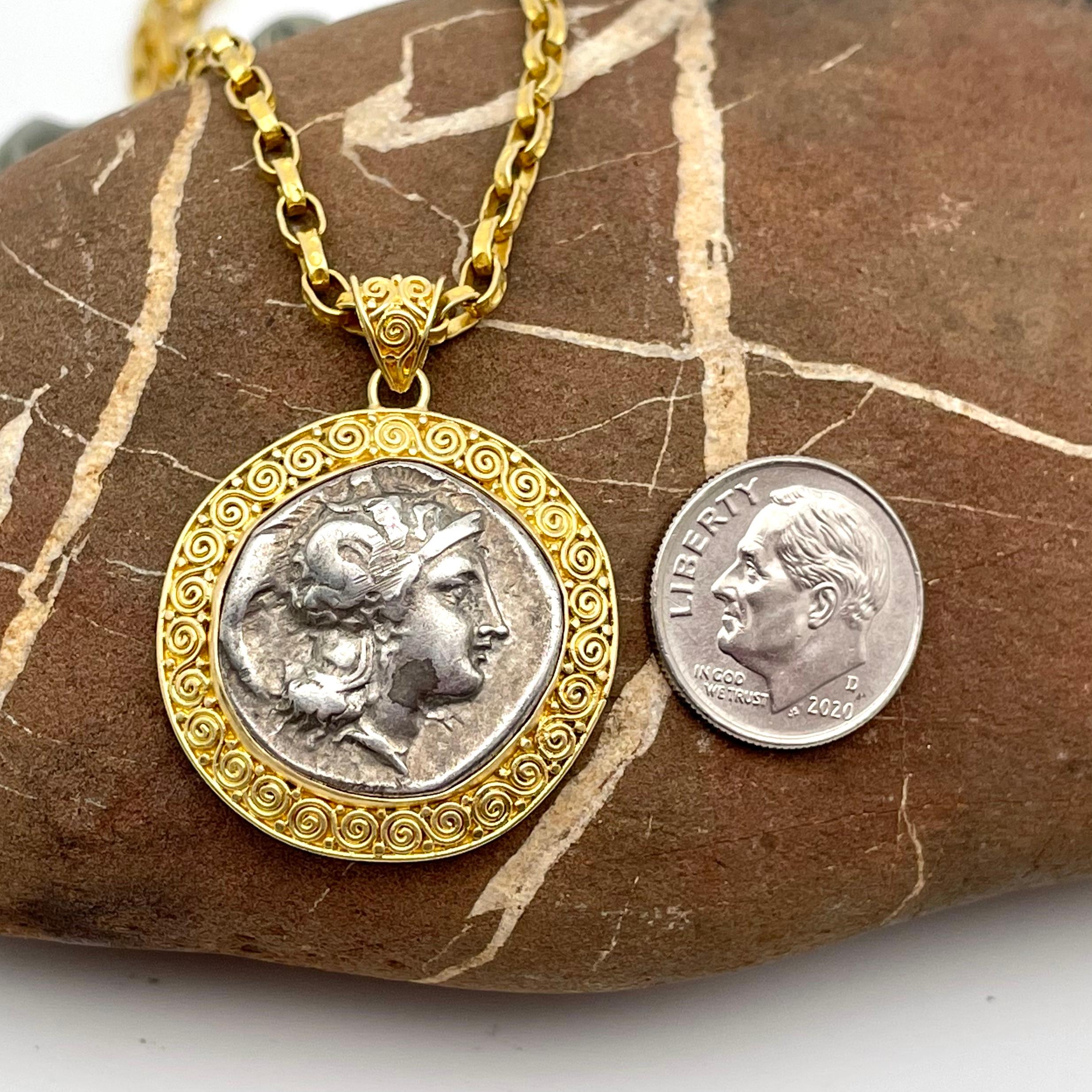 Ancient Greek 5th Century BC Athena Coin 18K Gold Pendant For Sale at ...