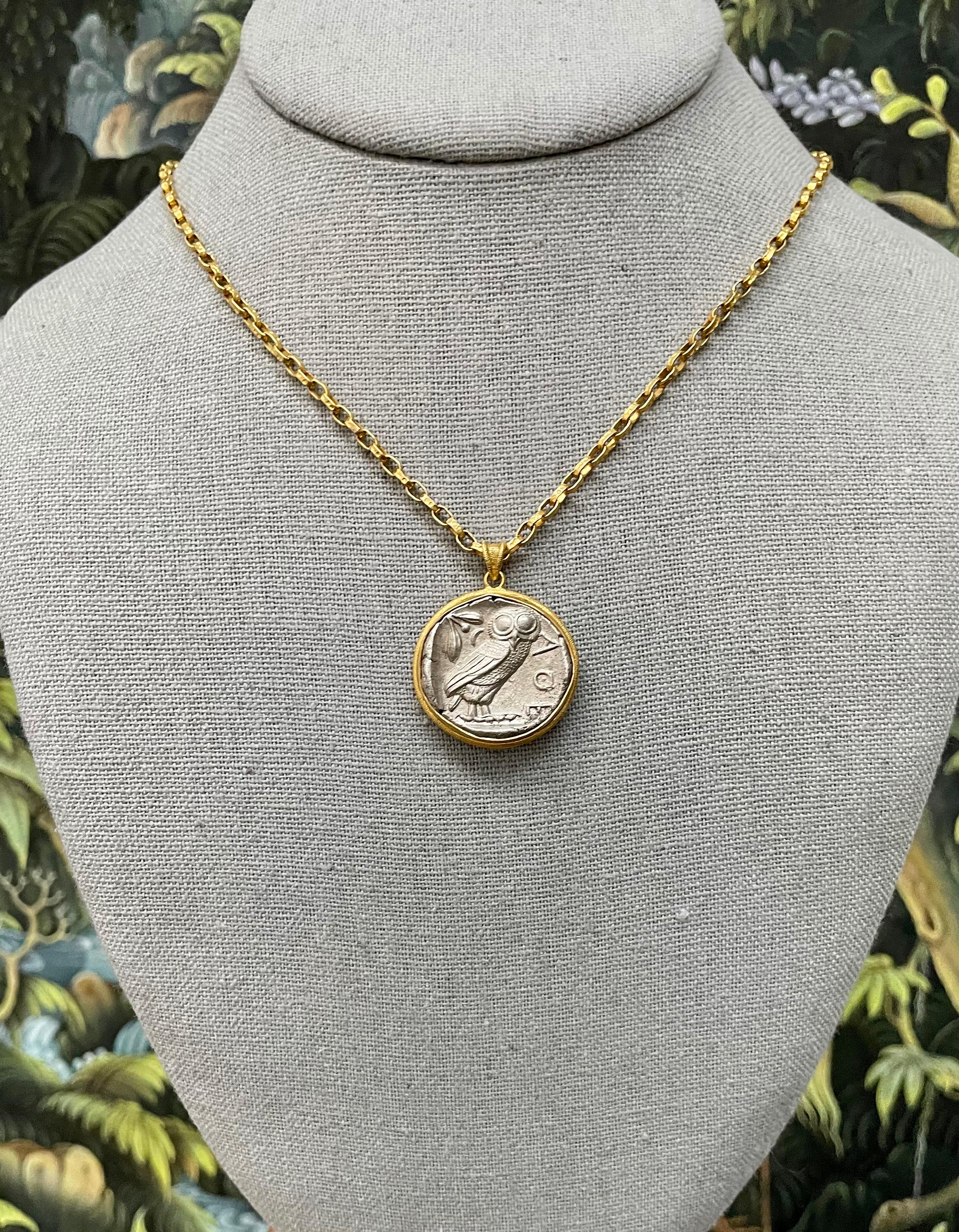 Ancient Greek 5th Century BC Athena Owl Coin 18K Gold Pendant at 1stDibs