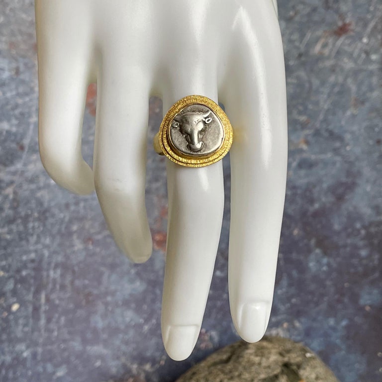 Ancient Greek 5th Century BC Bull Coin Mens 18K Ring at 1stDibs
