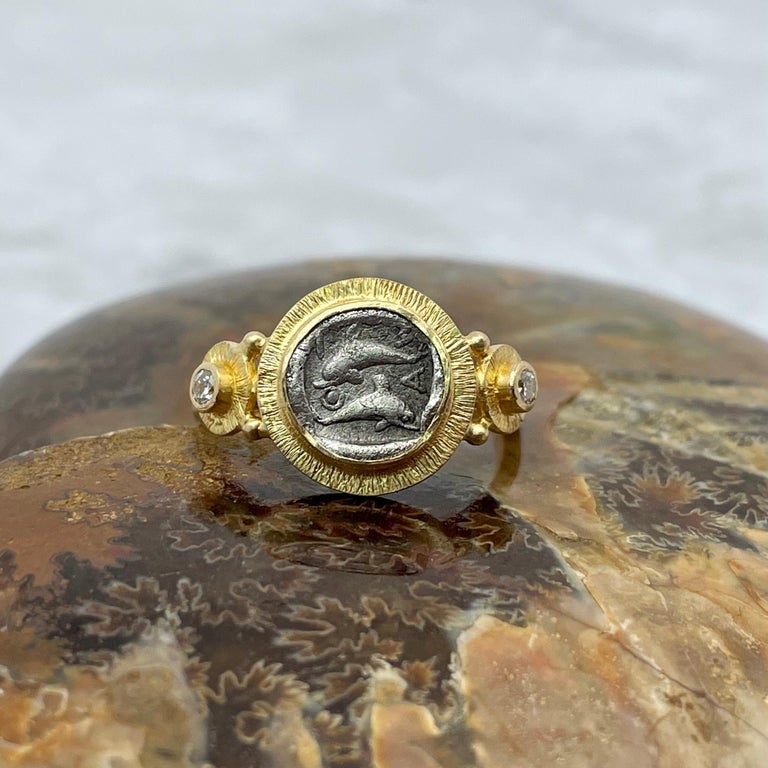Ancient Greek 5th Century BC Dolphins Coin Diamonds 18K Gold Ring at ...