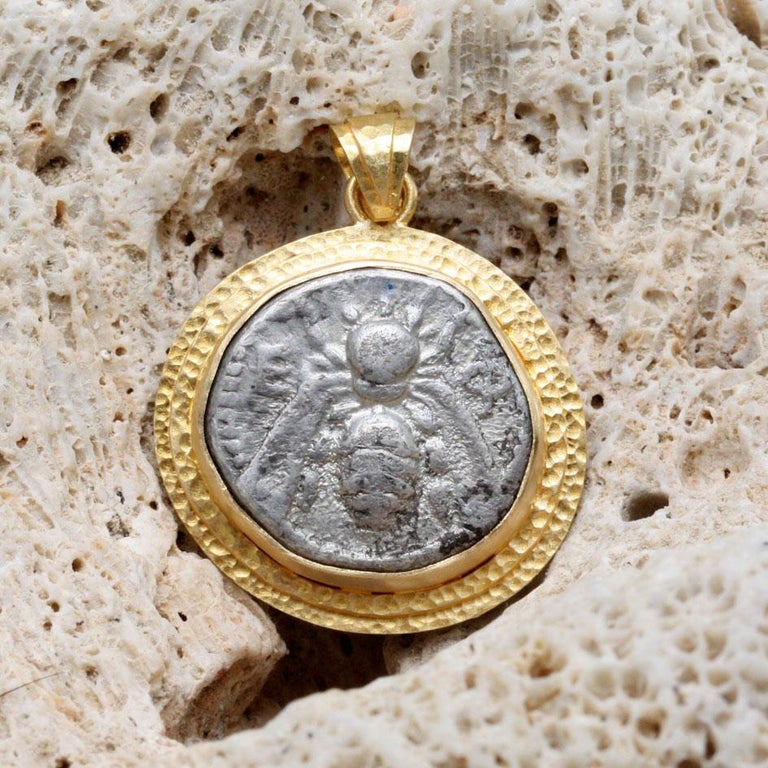 Ancient Greek 5th Century BC Ephesus Bee Coin 18K Gold Pendant For Sale ...