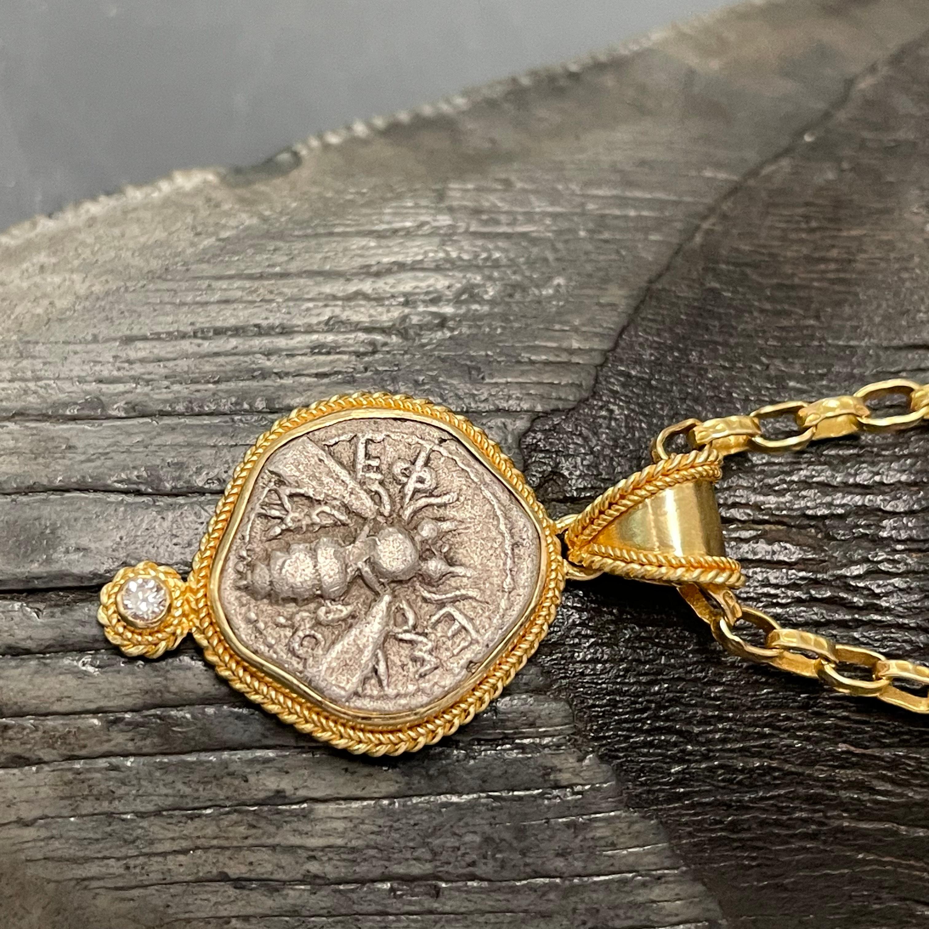 Ancient Greek 5th Century BC Ephesus Bee Coin Diamond 18K Gold Pendant ...