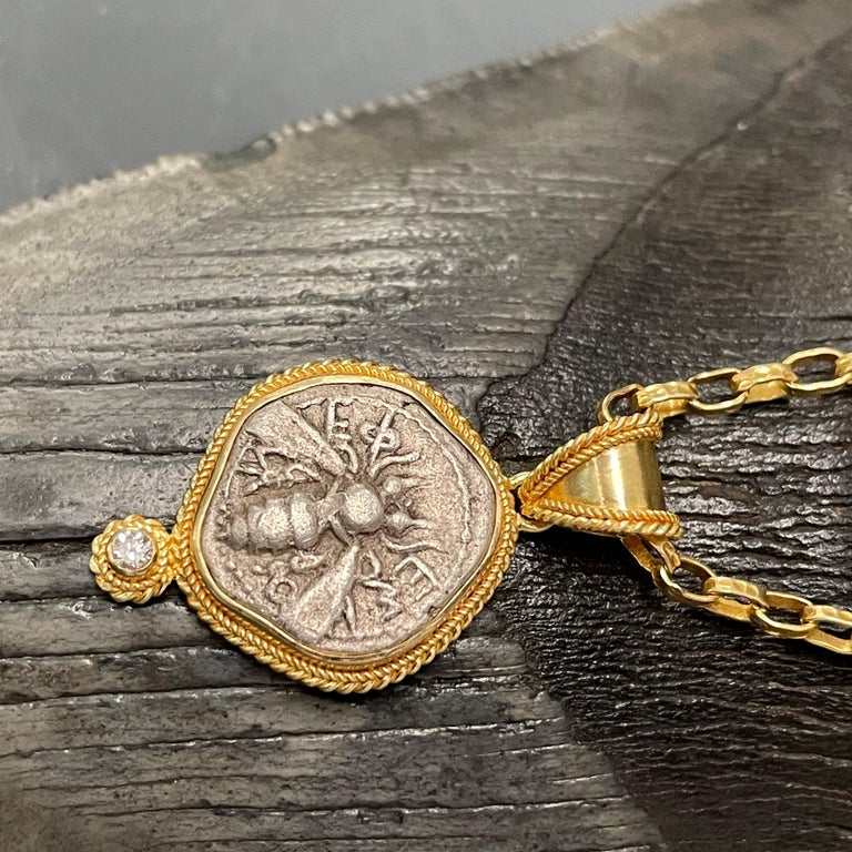 Ancient Greek 5th Century BC Ephesus Bee Coin Diamond 18K Gold Pendant ...