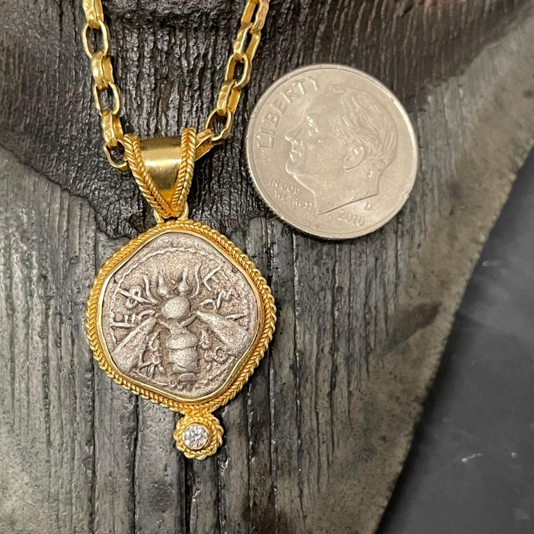 Ancient Greek 5th Century BC Ephesus Bee Coin Diamond 18K Gold Pendant ...