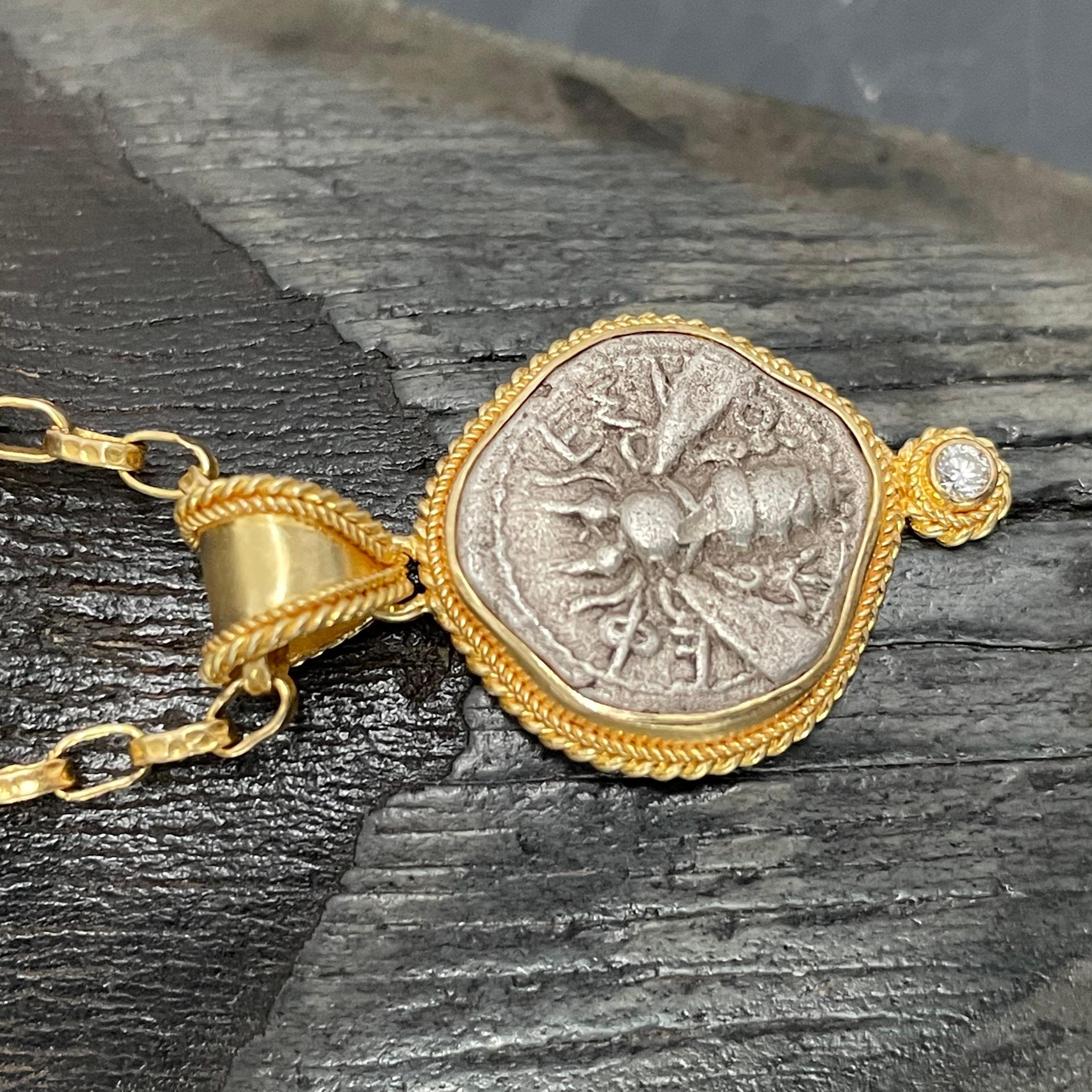Ancient Greek 5th Century BC Ephesus Bee Coin Diamond 18K Gold Pendant ...
