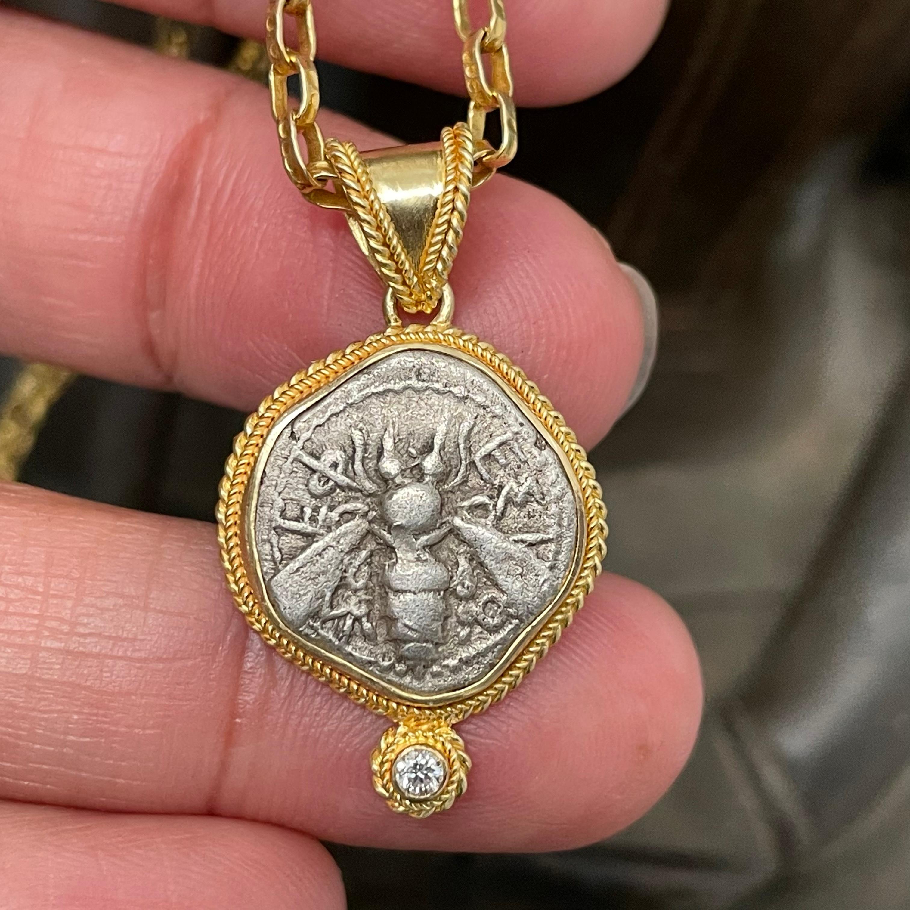 Ancient Greek 5th Century BC Ephesus Bee Coin Diamond 18K Gold Pendant ...