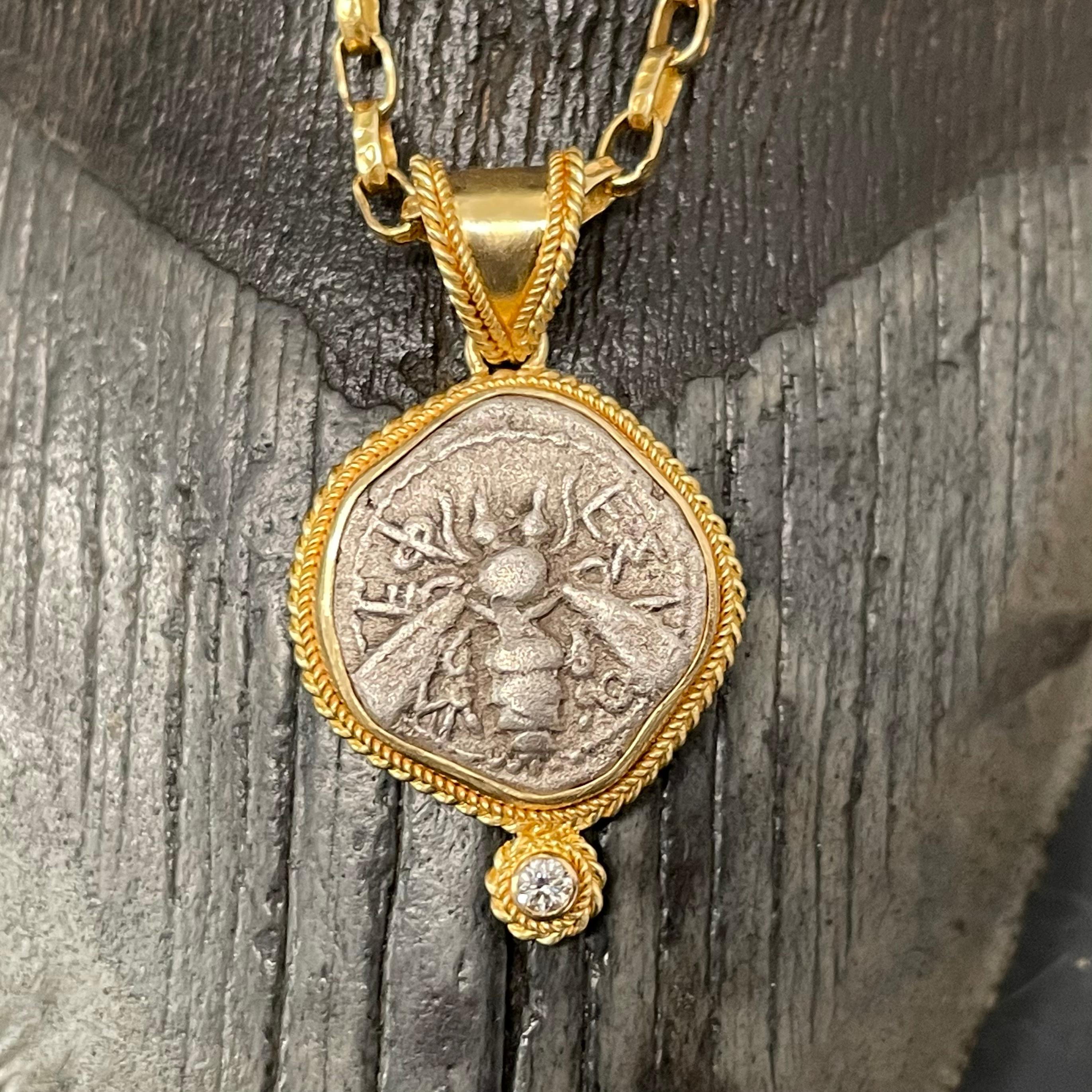 Ancient Greek 5th Century BC Ephesus Bee Coin Diamond 18K Gold Pendant ...
