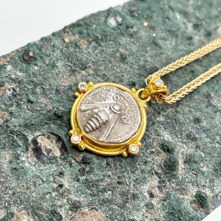Ancient Greek 5th Century BC Ephesus Bee Coin Diamonds 22K Gold Pendant ...