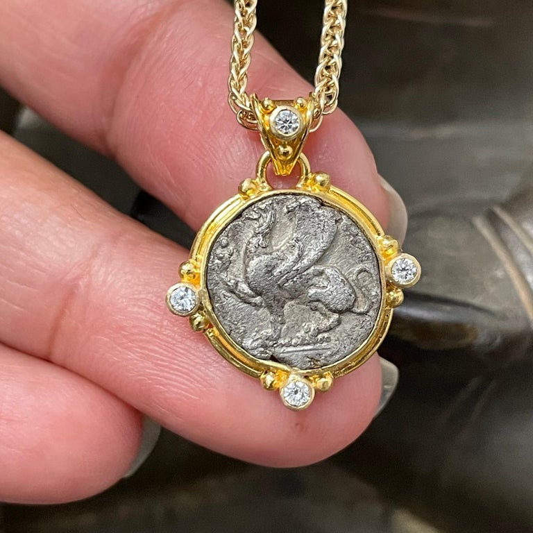 Ancient Greek 5th Century BC Griffin Coin Diamonds 18K Gold Pendant For ...