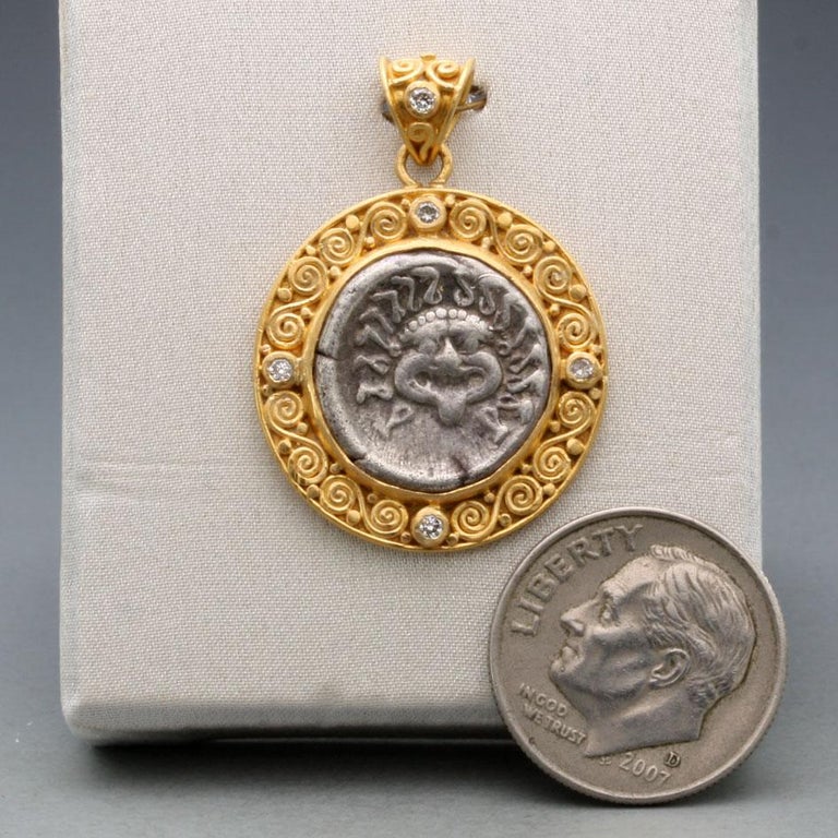 Ancient Greek 5th Century BC Medusa Coin Diamonds 22K Gold Pendant For ...