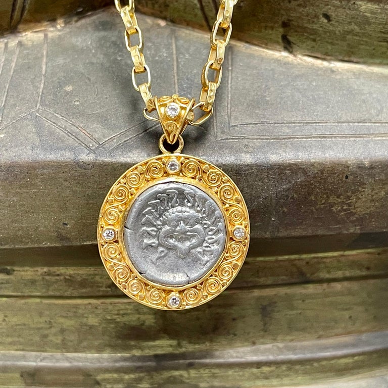Ancient Greek 5th Century BC Medusa Coin Diamonds 22K Gold Pendant For ...