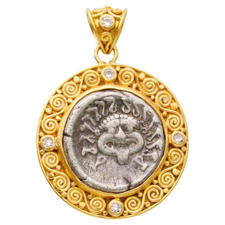 Ancient Greek 5th Century BC Medusa Coin Diamonds 22K Gold Pendant For ...