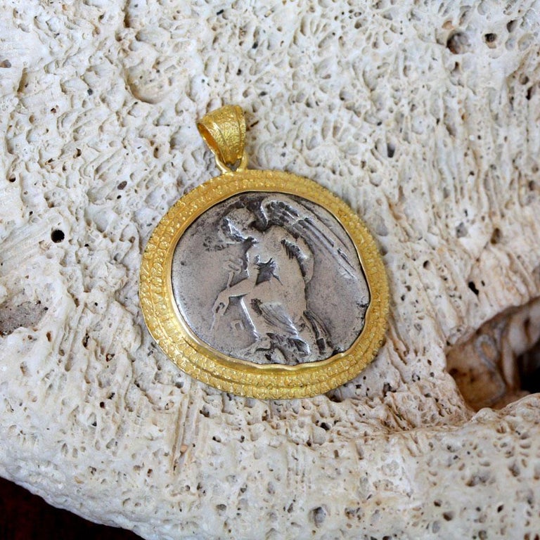 Ancient Greek 5th Century BC Nike Coin 18k Gold Pendant For Sale at 1stDibs