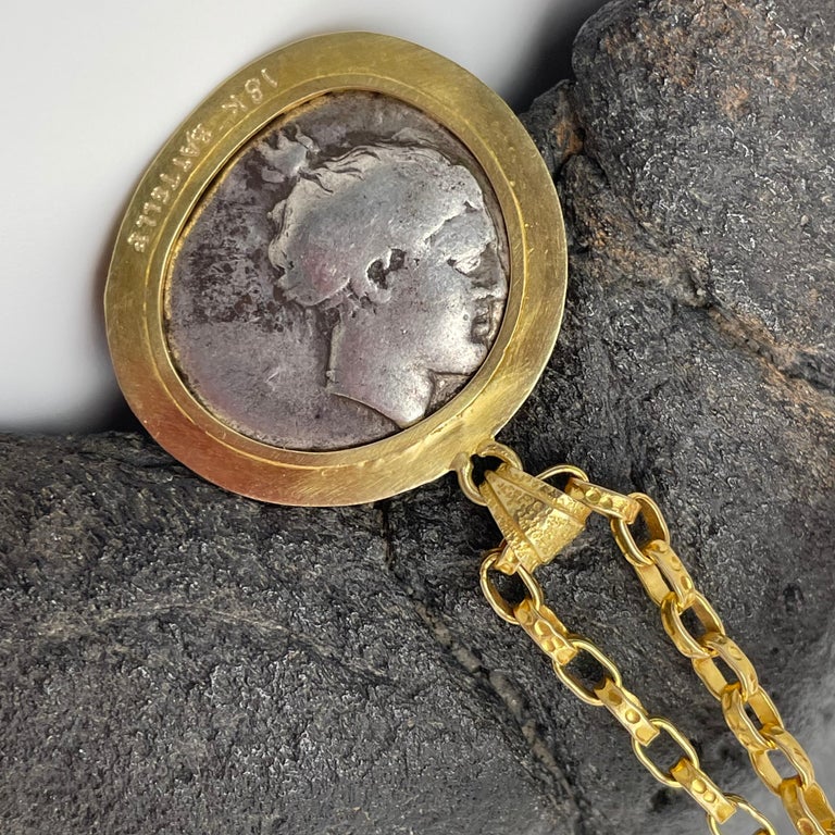 Ancient Greek 5th Century BC Nike Coin 18k Gold Pendant For Sale at 1stDibs