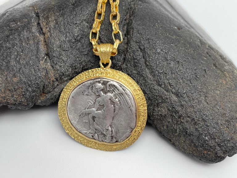 Ancient Greek 5th Century BC Nike Coin 18k Gold Pendant For Sale at 1stDibs