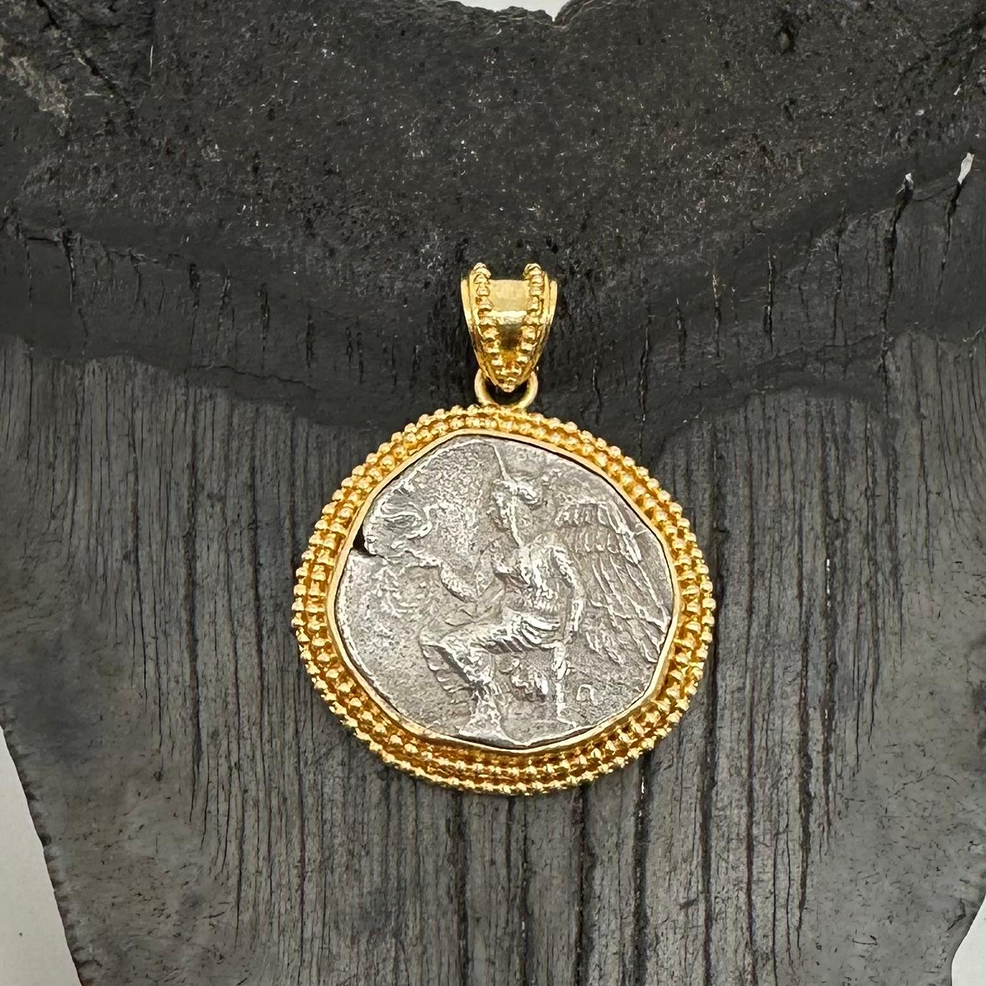 Ancient Greek 5th Century BC Winged Goddess Nike Coin 18K Gold Pendant ...