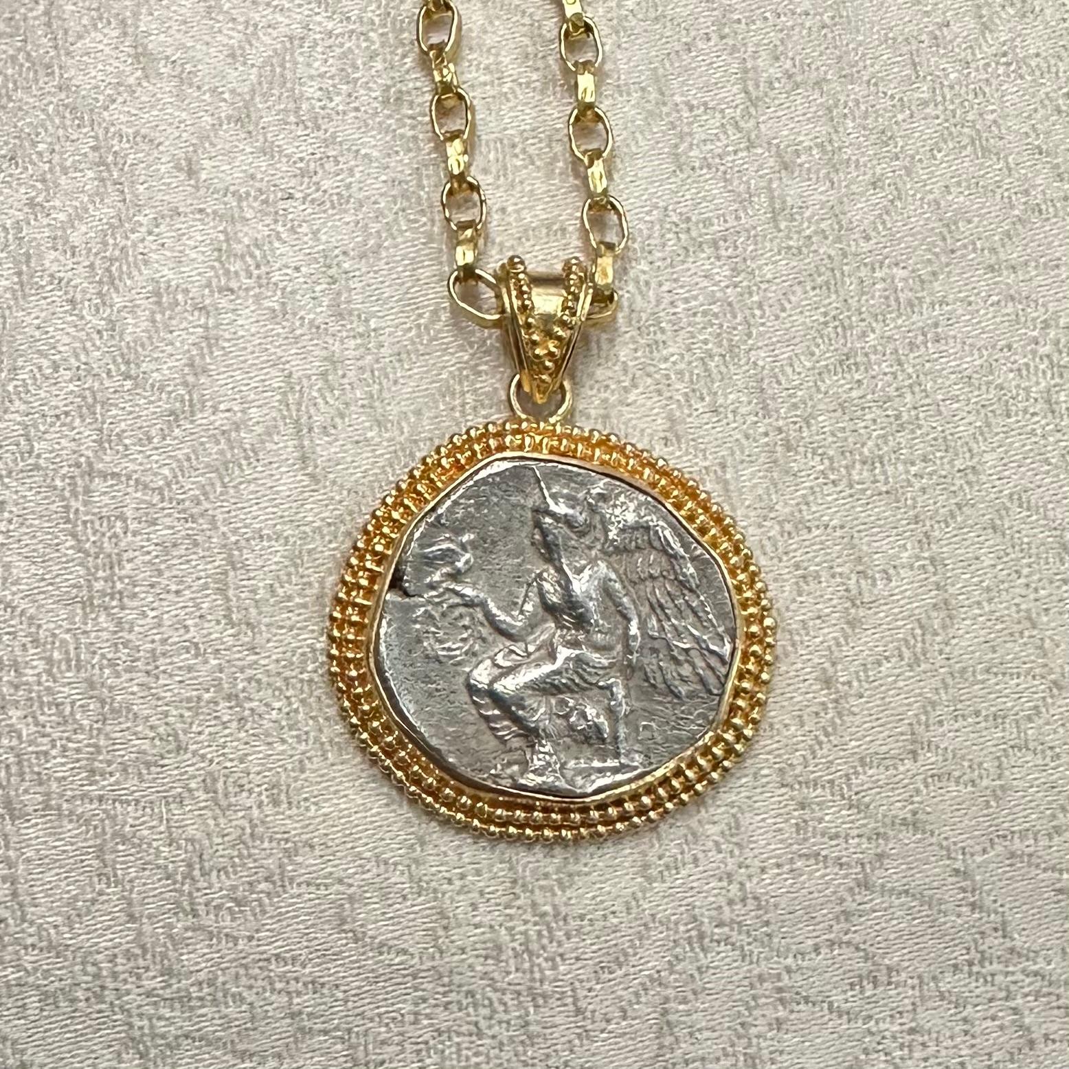 Ancient Greek 5th Century BC Winged Goddess Nike Coin 18K Gold Pendant ...