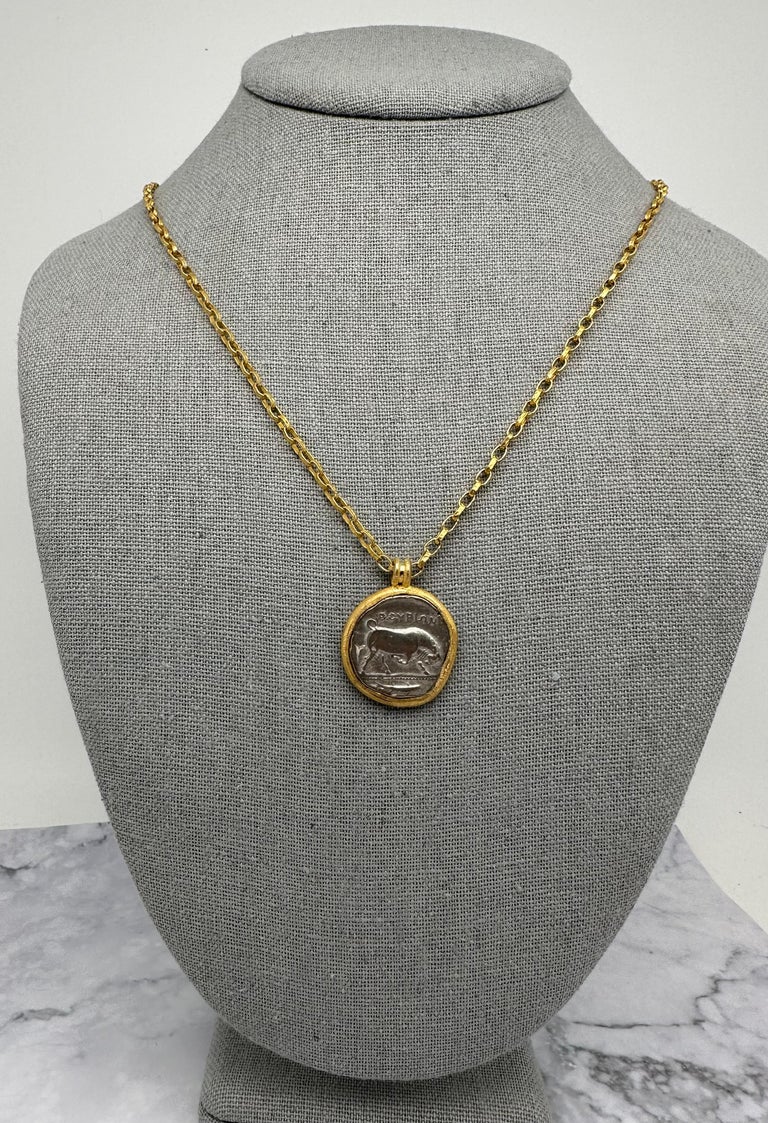Ancient Greek 5th Century BCE Silver Bull Coin 18k Gold Pendant For ...