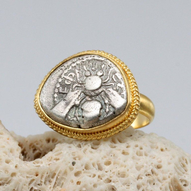 Ancient Greek Authentic 5th Century BC Ephesus Bee Coin 22K Gold Ring ...