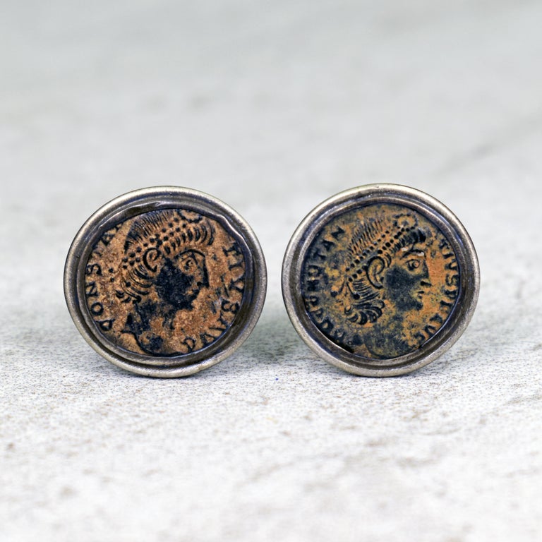 Ancient Roman Bronze Coin Sterling Silver Cufflinks at 1stDibs