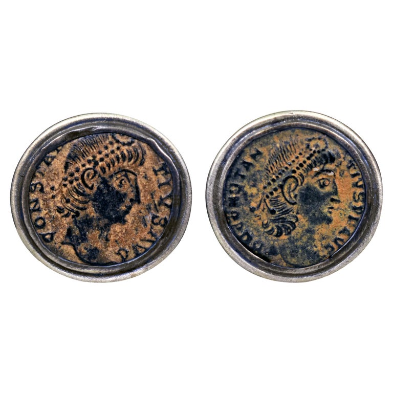 Ancient Roman Bronze Coin Sterling Silver Cufflinks at 1stDibs