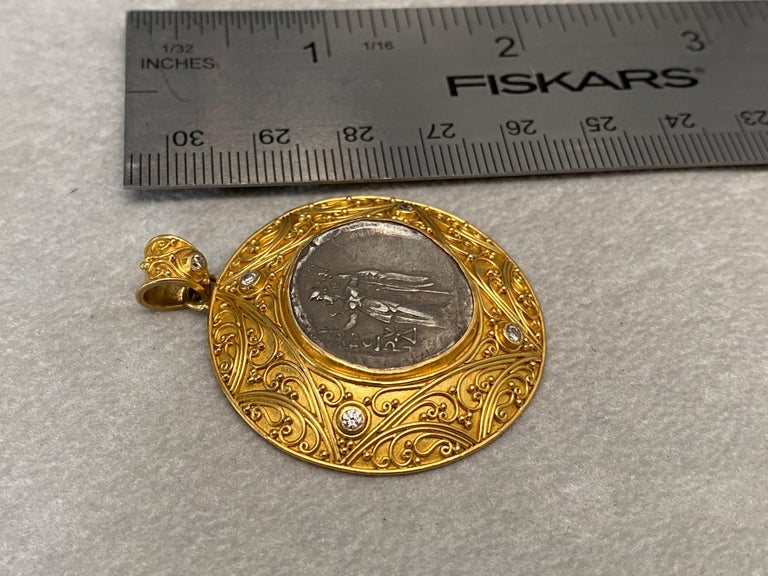 Ancient Greek 3rd Century BC Nike Coin Diamonds Pendant 22k Gold For ...