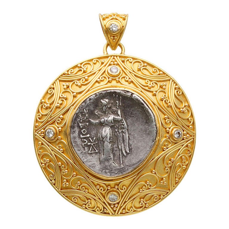 Ancient Greek 3rd Century BC Nike Coin Diamonds Pendant 22k Gold For ...