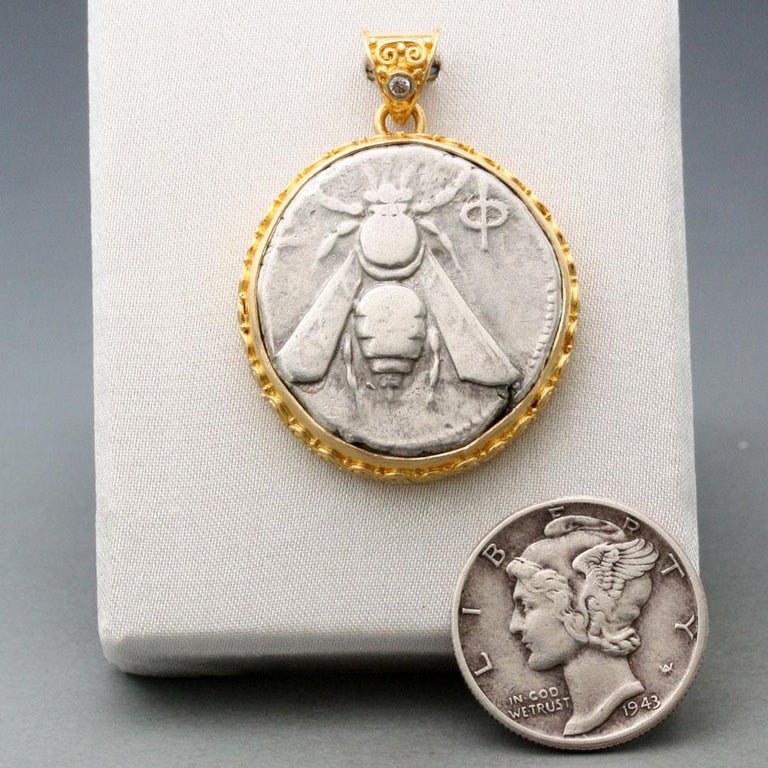Ancient Greek 4th Century BC Ephesus Bee Coin Pendant Diamond 22K Gold ...