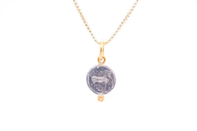 Ancient Greek Head Coin Charm Pendant and Diamond, 24K Gold and Silver ...