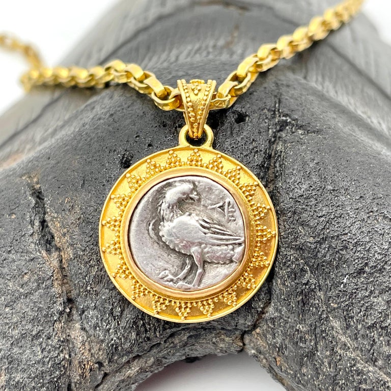 Ancient Greek Parthian Eagle Coin 22K Gold Pendant For Sale at 1stDibs