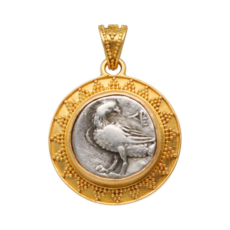 Ancient Greek Parthian Eagle Coin 22K Gold Pendant For Sale at 1stDibs