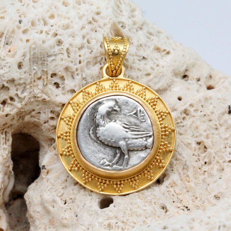 Ancient Greek Parthian Eagle Coin 22K Gold Pendant For Sale at 1stDibs