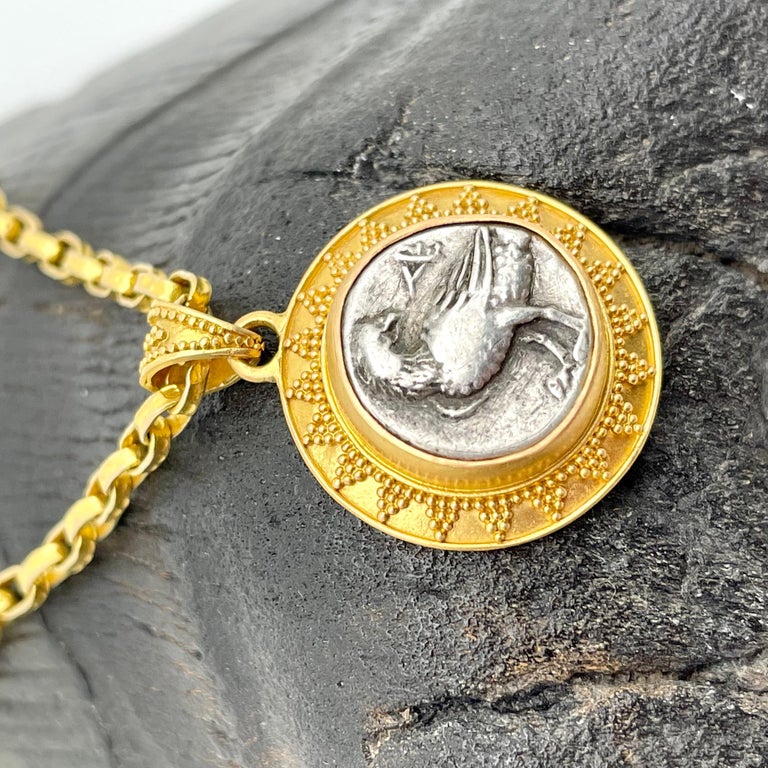 Ancient Greek Parthian Eagle Coin 22K Gold Pendant For Sale at 1stDibs
