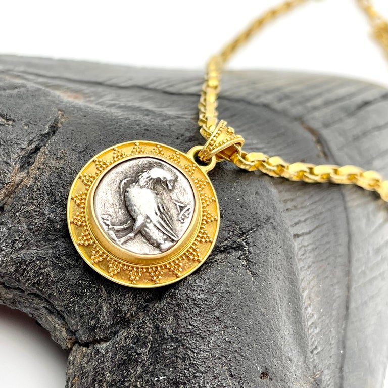 Ancient Greek Parthian Eagle Coin 22K Gold Pendant For Sale at 1stDibs