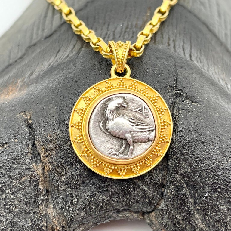 Ancient Greek Parthian Eagle Coin 22K Gold Pendant For Sale at 1stDibs