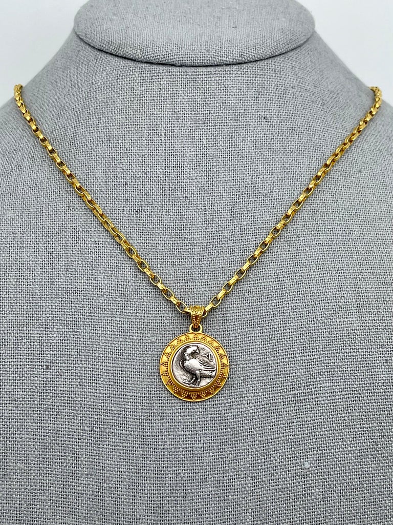 Ancient Greek Parthian Eagle Coin 22K Gold Pendant For Sale at 1stDibs